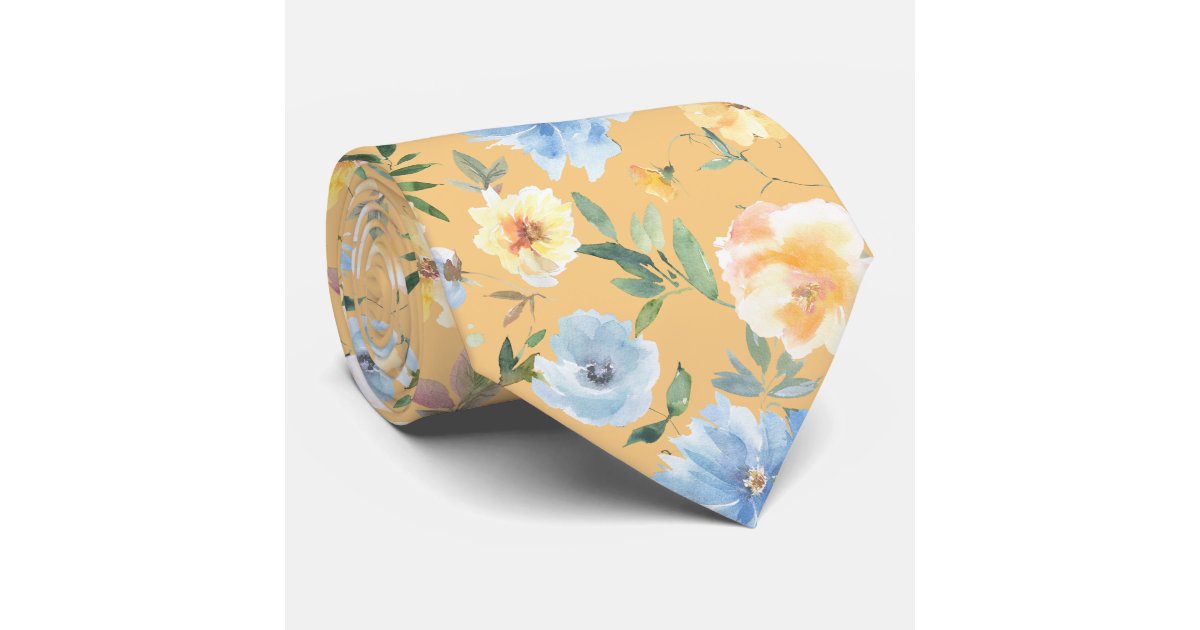Floral Blue and Yellow Flowers Neck Tie Necktie | Zazzle