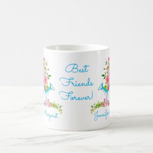 Floral Blue Best Friends Custom Saying BFF Coffee Mug | Zazzle