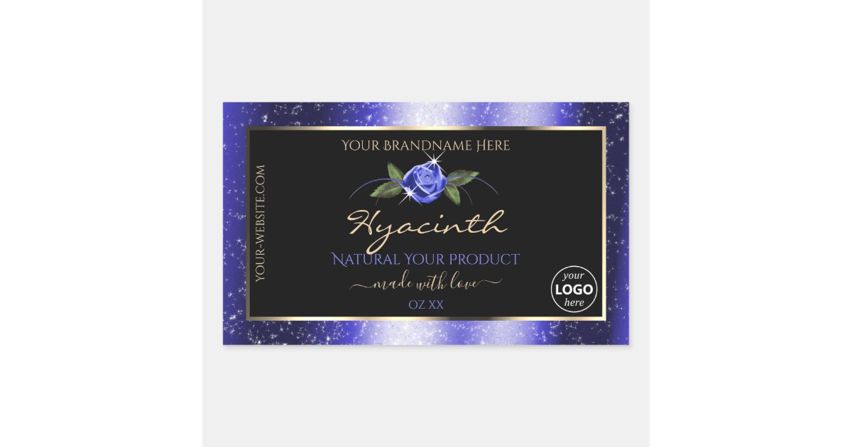 Floral Blue Black Product Label Glitter Stars Logo | Zazzle