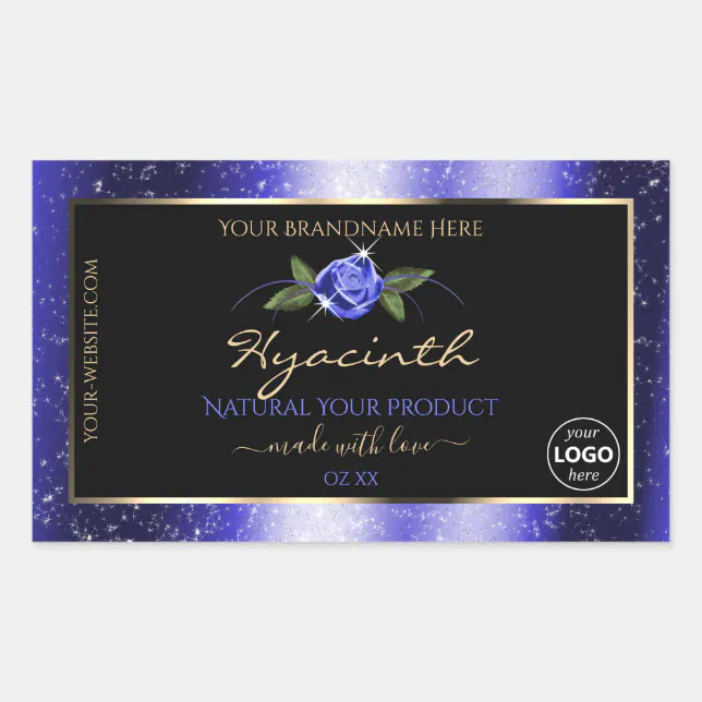 Floral Blue Black Product Label Glitter Stars Logo | Zazzle