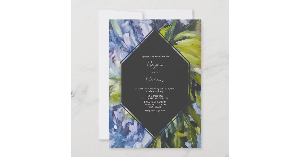 Floral Blue Botanical Wedding Invitation | Zazzle
