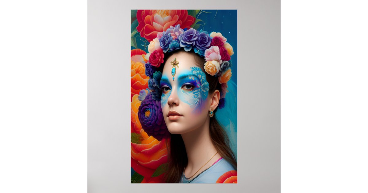 Floral blue face makeup poster | Zazzle