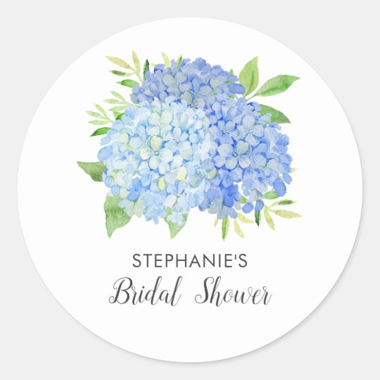 Floral Blue Hydrangea Bouquet Bridal Shower Classic Round Sticker ...