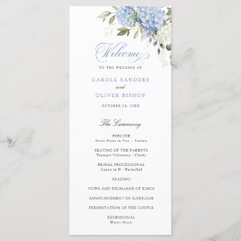 Floral Blue Hydrangea Greenery Wedding Program | Zazzle
