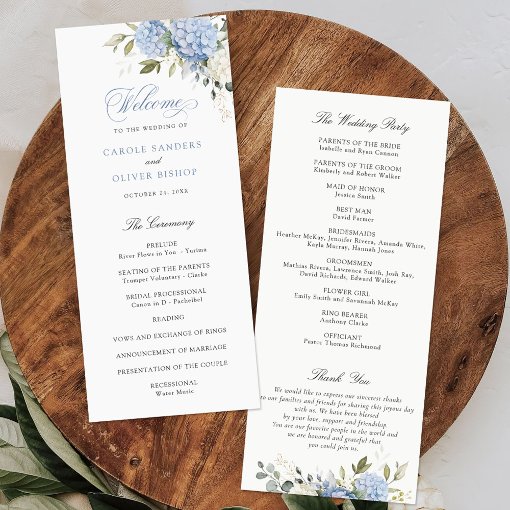 Floral Blue Hydrangea Greenery Wedding Program | Zazzle