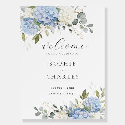 Floral Blue Hydrangea Greenery Wedding Welcome Foam Board | Zazzle