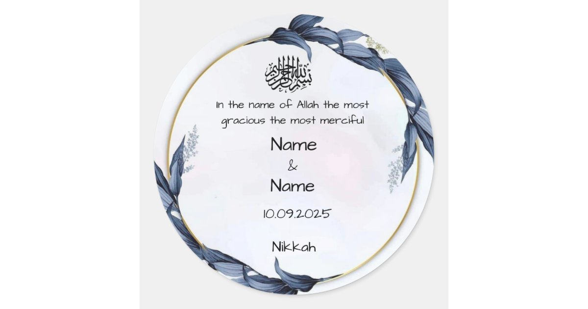 Floral blue nikkah favor stickers | Zazzle