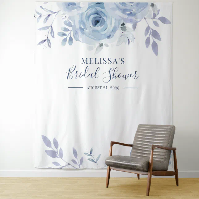 Floral Blue Photo Booth Backdrop Bridal Shower | Zazzle