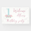 Floral blue, pink pastel 1st Birthday party Banner | Zazzle
