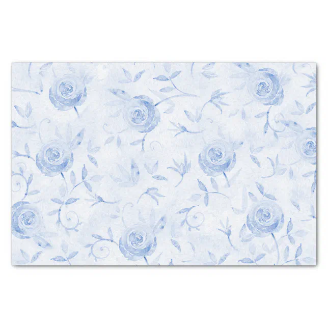 Floral Blue Roses Elegant Damask Decoupage Tissue Paper | Zazzle