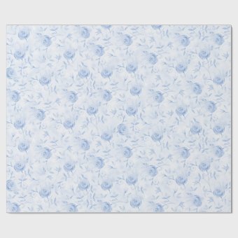 Floral Blue Roses Elegant Damask Wedding Wrapping Paper | Zazzle