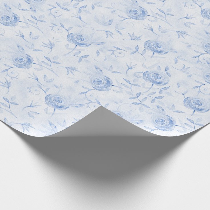Floral Blue Roses Elegant Damask Wedding Wrapping Paper | Zazzle