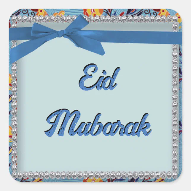 Floral Blue Scrapbook Style Eid Mubarak Sticker | Zazzle
