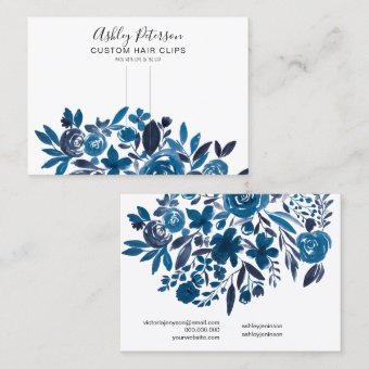 Floral blue watercolor hair clip barrette display business card | Zazzle