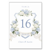 Floral Blue White Hydrangea Crest Table Number | Zazzle