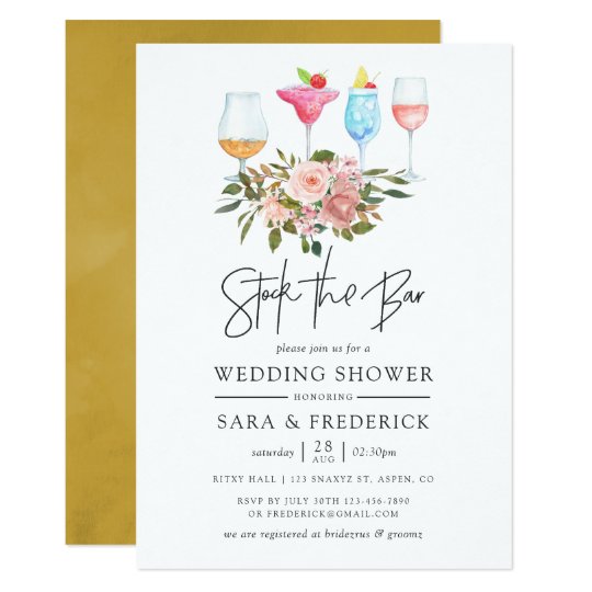 Floral Blush and Gold Stock the Bar Invitation | Zazzle.com