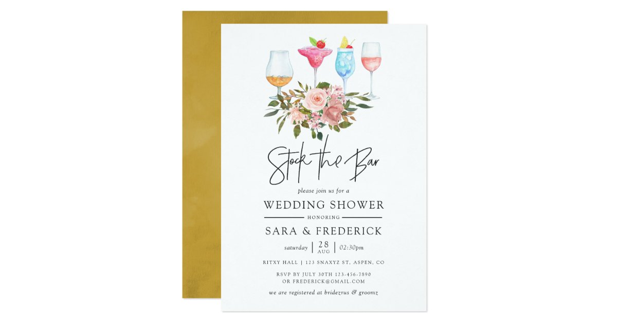 Floral Blush and Gold Stock the Bar Invitation | Zazzle.com