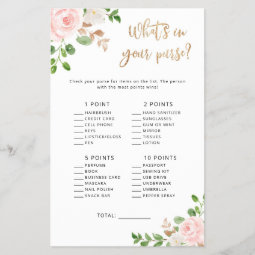 Floral blush baby shower what's in your purse game | Zazzle