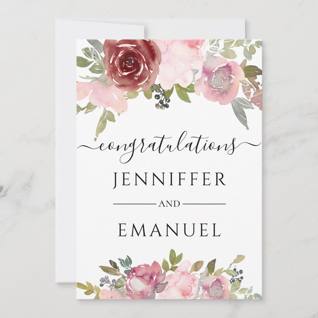 floral blush custom name wedding congratulations card | Zazzle