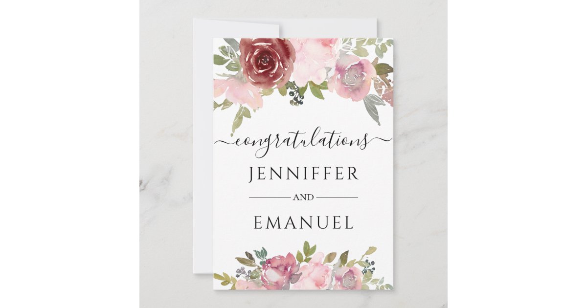floral blush custom name wedding congratulations card | Zazzle