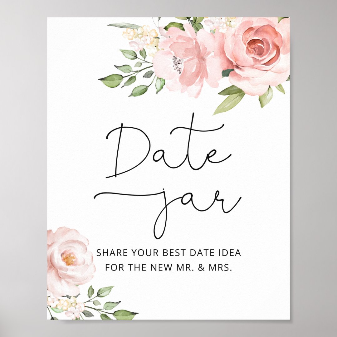 Floral blush date night ideas. Date jar bridal Poster | Zazzle