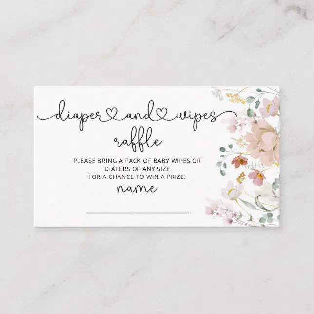 Floral blush diaper and wipes raffle ticket enclosure card | Zazzle