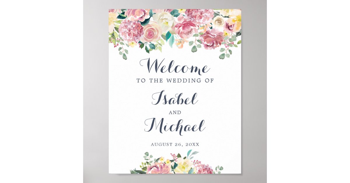 Floral Blush Greenery Eucalyptus Welcome Sign | Zazzle