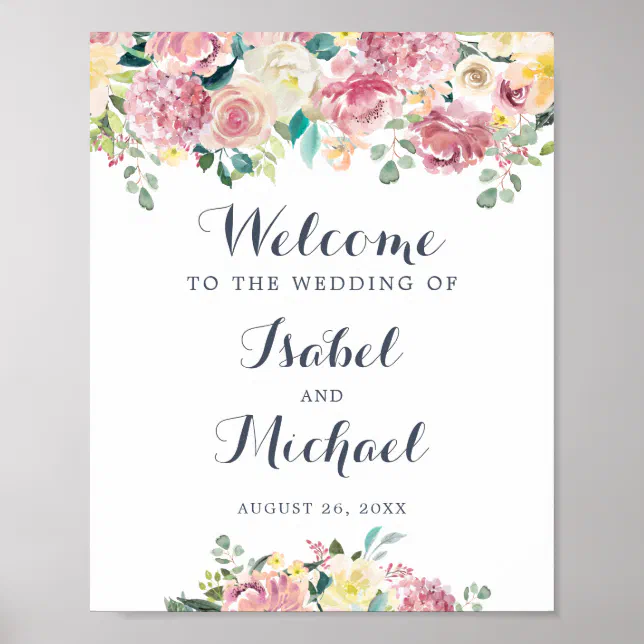 Floral Blush Greenery Eucalyptus Welcome Sign | Zazzle