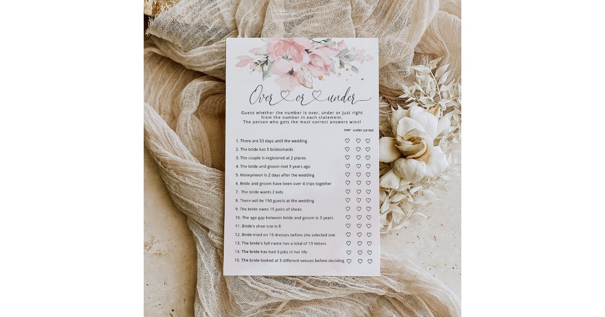 Floral blush over or under bridal shower game | Zazzle
