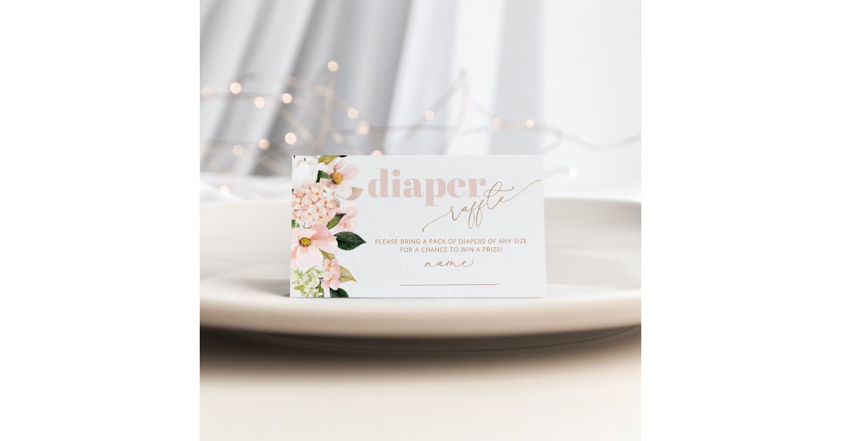 Floral blush pink baby shower diaper raffle ticket enclosure card | Zazzle
