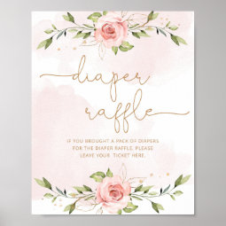 Floral blush pink gold foil diaper raffle Poster | Zazzle