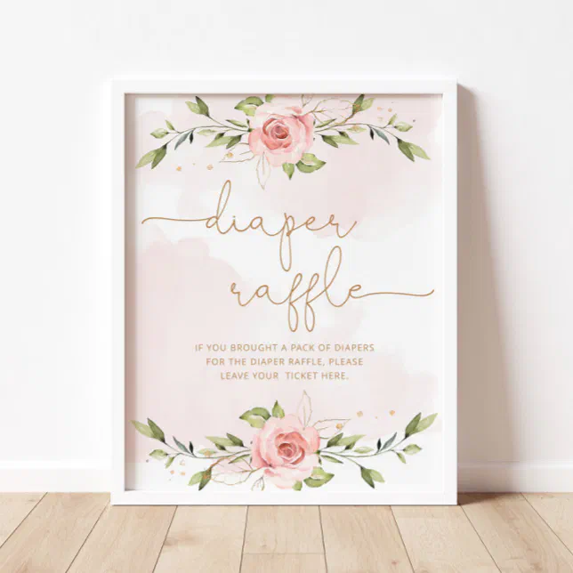 Floral blush pink gold foil diaper raffle Poster | Zazzle