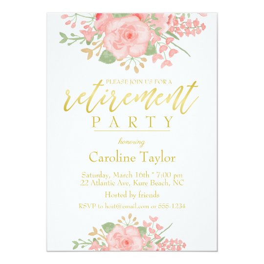 Floral Blush Pink Gold Retirement Party Invitation | Zazzle.com