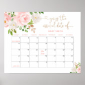 Floral blush pink Guess the due Date calendar Poster | Zazzle