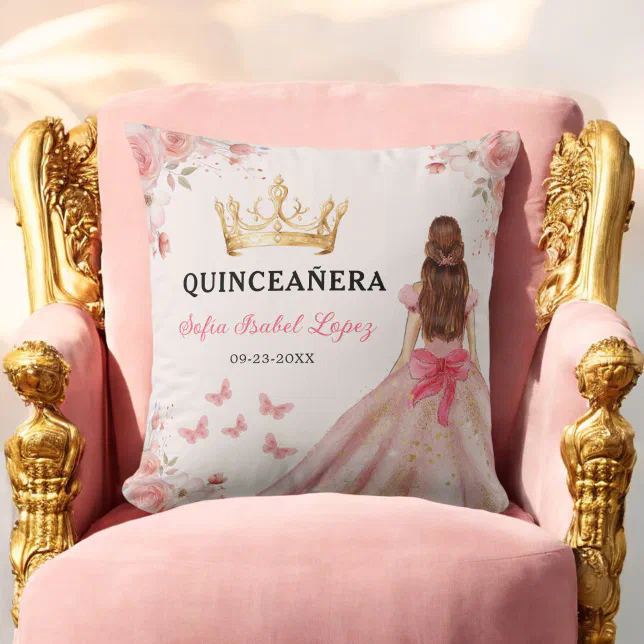 Floral Blush Pink Princess Quinceanera Throw Pillow | Zazzle