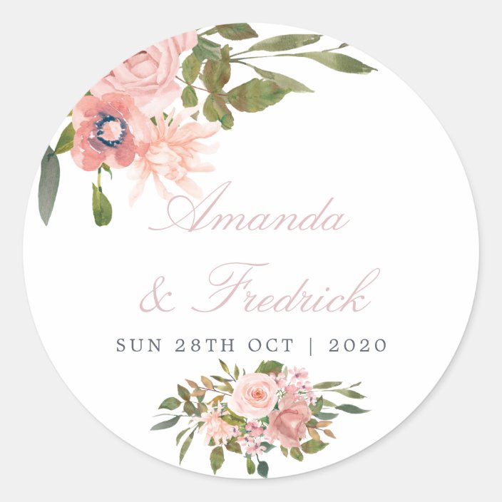 Floral Blush Pink Roses Wedding Classic Round Sticker | Zazzle.com