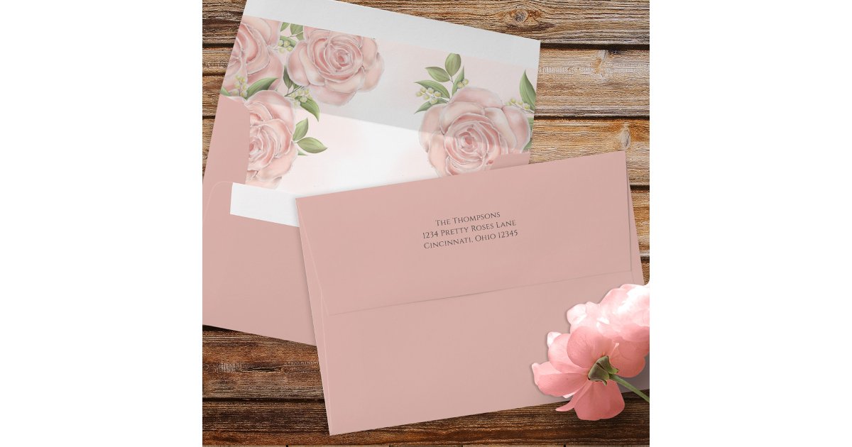 Floral Blush Pink Watercolor Roses Simple Pretty Envelope | Zazzle