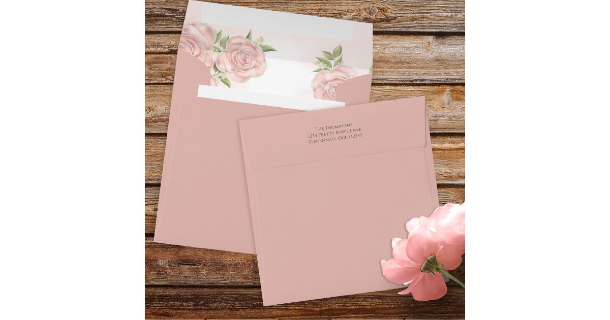 Floral Blush Pink Watercolor Roses Simple Square Envelope | Zazzle