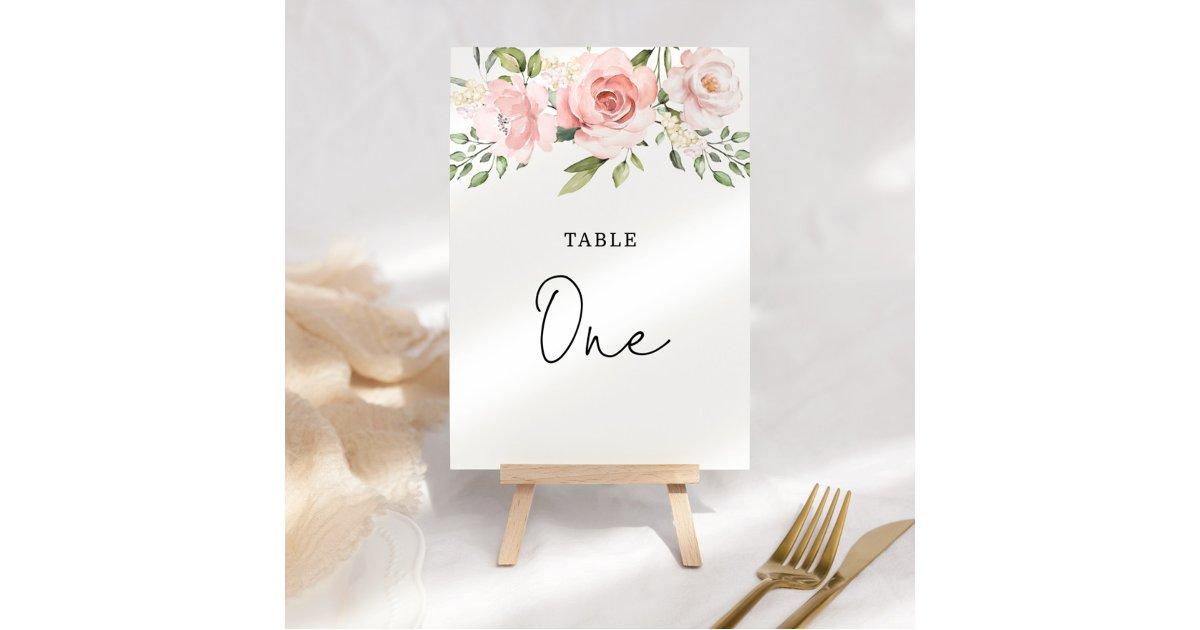Floral blush roses table number | Zazzle