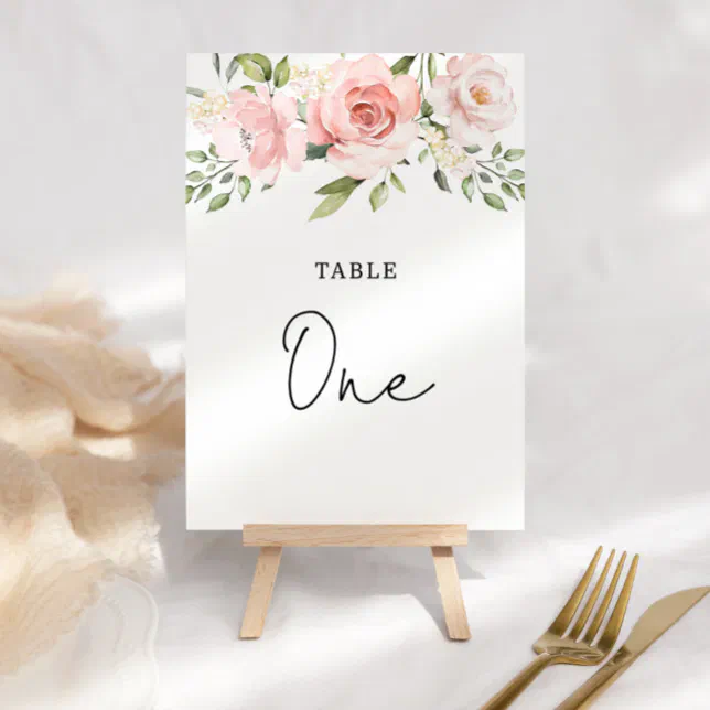 Floral blush roses table number | Zazzle