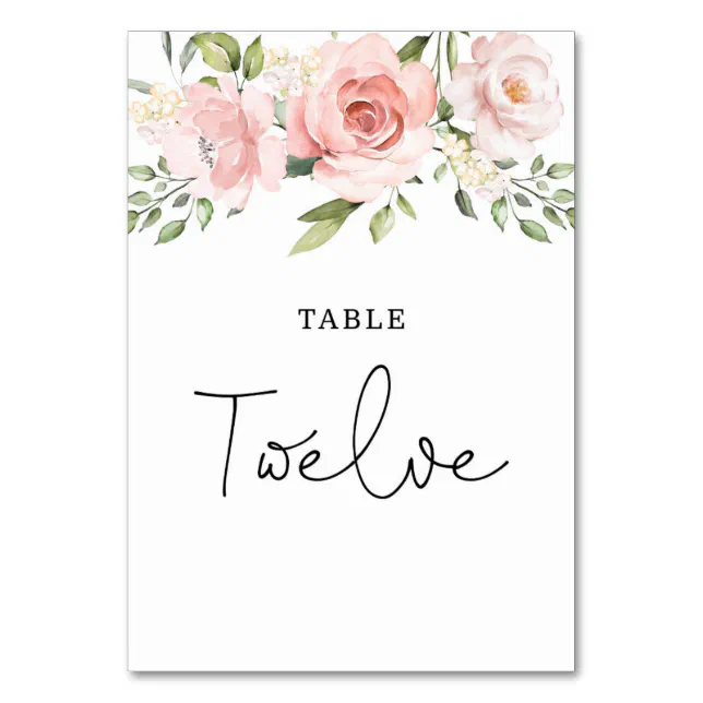 Floral blush roses twelve table number | Zazzle