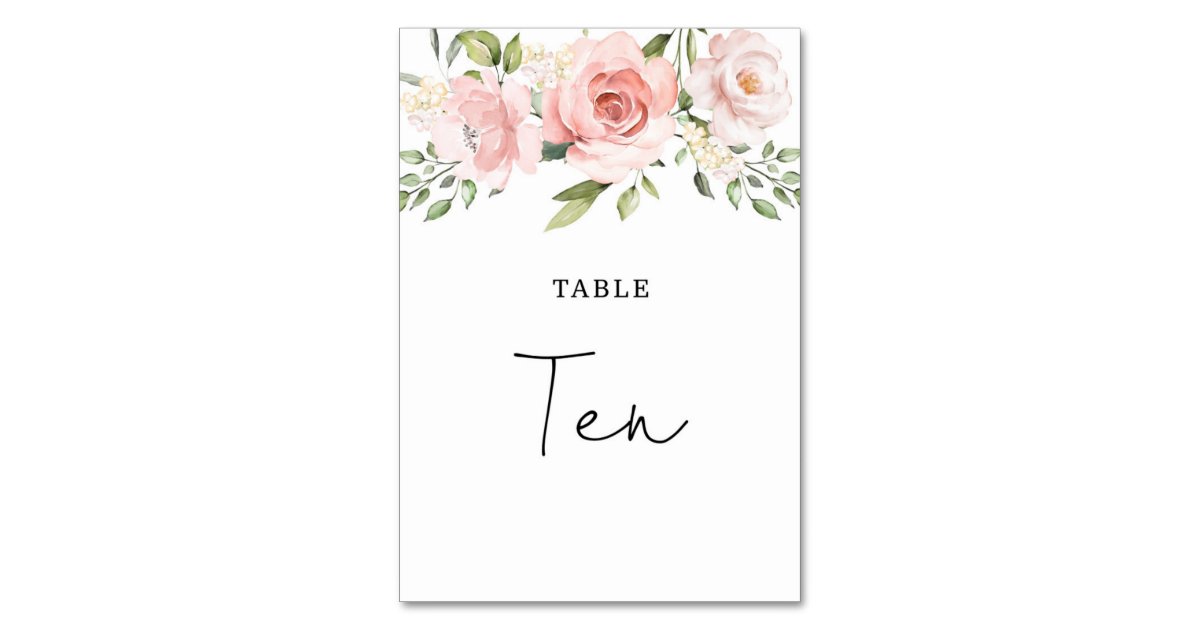 Floral blush roses wedding table number | Zazzle