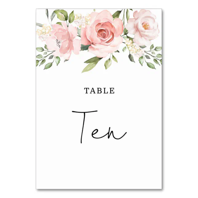 Floral blush roses wedding table number | Zazzle
