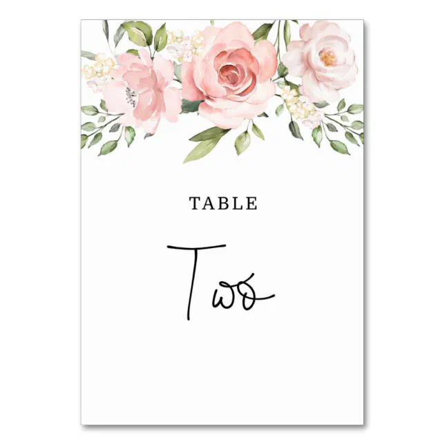 Floral blush roses wedding table number | Zazzle