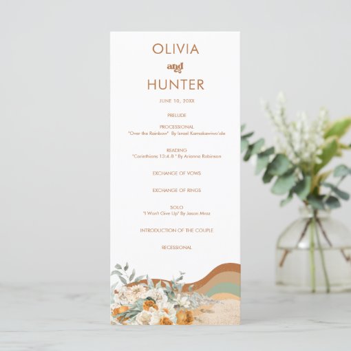 Floral Bohemian Modern Terracotta Wedding Program | Zazzle