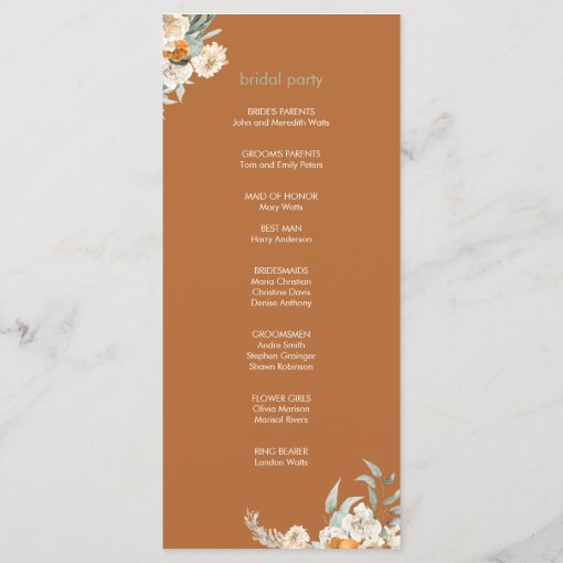 Floral Bohemian Modern Terracotta Wedding Program | Zazzle