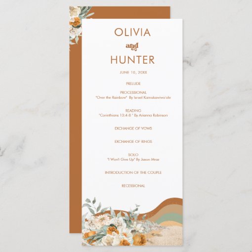 Floral Bohemian Modern Terracotta Wedding Program | Zazzle