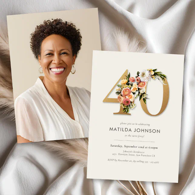 Floral Boho 40th Birthday Invitation | Zazzle