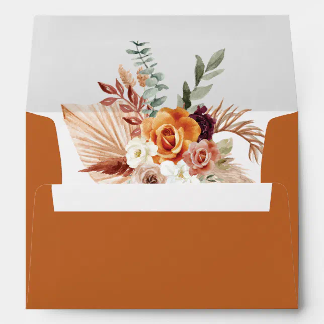 Floral Boho Orange Terracotta Wedding Envelope | Zazzle