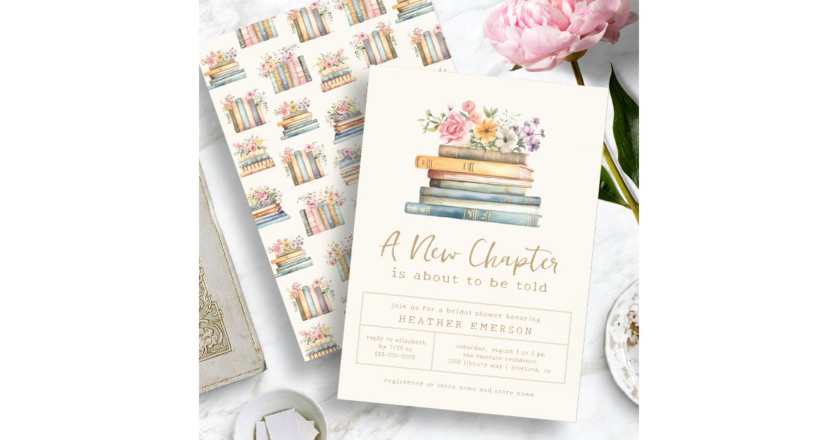Floral Books Bridal Shower Invitation | Zazzle